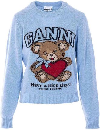 Ganni Pull Col Rond - Bleu