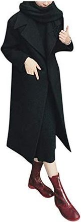 Generic Vestes dhiver pour femmes 2026 Trench long manteau dext&eacute;rieur &agrave; revers en laine manteau plus, Noir, XXL