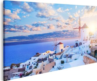 Islandburner Bild auf Leinwand Santorini Skyline Blauer Himmel Wolken Oia Stadt Griechenland Wahrzeichen Bilder Wandbilder Poster