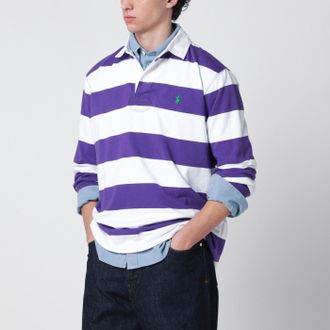 Polo Ralph Lauren Wei&szlig;/Violett gestreiftes Poloshirt Classic Fit