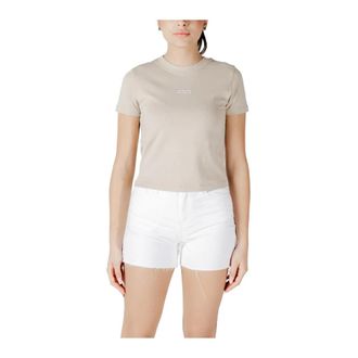 Calvin Klein Femme, Tops, Beige, Taille: 38 FR T-Shirt Court &agrave; Manches Courtes