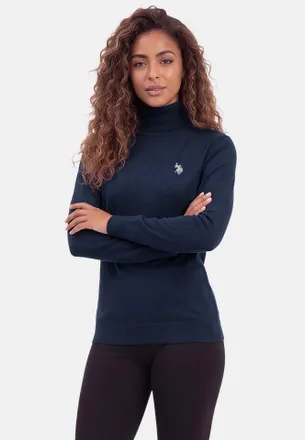 U.S.Polo Association Rollkragenpullover USLaylaa Damen Feinstrick mit dezenter Logo-Stickerei Leichter Strickpullover mit Rollkragen und bequemer Passform