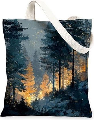 Generic Sacs fourre-tout en toile de for&ecirc;t, sacs d&eacute;picerie r&eacute;utilisables, respectueux de lenvironnement, l&eacute;gers et lavables, toile pour voyage, plage, 33 x 38