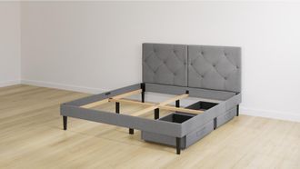 Emma Classic Polsterbett 200x200 - dunkelgrau - Füße schwarz - Kopfteil gesteppt - ohne Lattenrost - 2 Schubladen