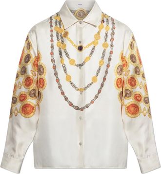 Versace Femme, Blouses et Chemises, Beige, Taille: 42 FR Chemise en soie avec imprim&eacute; The Lover