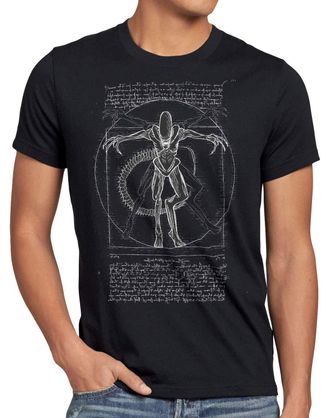 style3 Vitruvianischer Xenomorph Herren T-Shirt Ripley Kino Alien, Gr&ouml;&szlig;e:3XL, Farbe:Schwarz