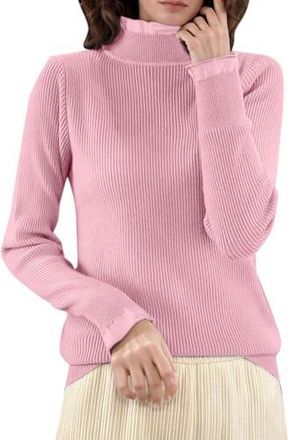 Generic Col Roul&eacute; Thermique Femme Manches Longues Chaudes Hauts Coupe Ajust&eacute;e Pulls Look Chic Tops V&ecirc;tement Superpos&eacute; sous-v&ecirc;tements L&eacute;ger Confortable pour Cy