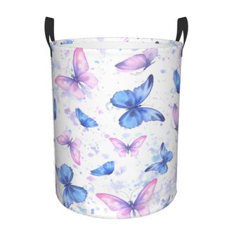 Generic Niedliche Schmetterlinge Aquarell W&auml;schekorb Rund W&auml;schek&ouml;rbe Mit Henkel W&auml;scheeimer F&uuml;r W&auml;schekammer Kuscheltier Lagerung