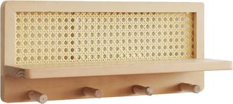 Generico Wandregal aus Rattan - Bauernhof-Stil, Aufbewahrungsregal aus Holz, gewebter Bohemian-Stil, dekoratives Accessoire mit mehreren Haken, f&uuml;r Schlafzimme