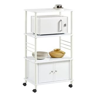 SoBuy FRG12-W Meuble de Rangement Roulant Chariot de Cuisine de Service Desserte Micro-Onde à roulettes en Bois