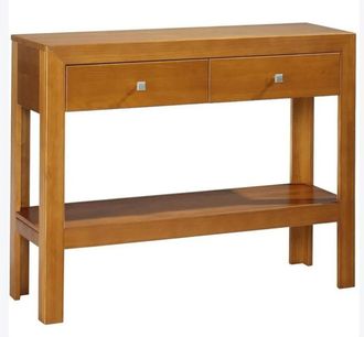 PEGANE Console avec 2 tiroirs et 1 &eacute;tag&egrave;re en pin massif coloris cerisier - Longueur 105 x Profondeur 35 x Hauteur 85 cm
