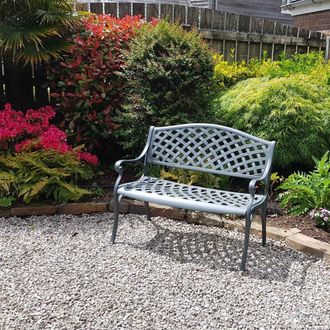 Lazy Susan Jasmine Gartenbank in Schiefergrau | Terrakotta Kissen | Sandguss-Aluminium | Wetterfest | Rostfrei | 3 Jahre Garantie