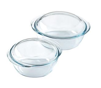 Pyrex 4 In 1 - Lot de 2 Cocottes - 1.6L et 2.3L - Verre Borosilicate - Cuisson Vapeur - Compatible micro-ondes, lave-vaisselle - Made in France