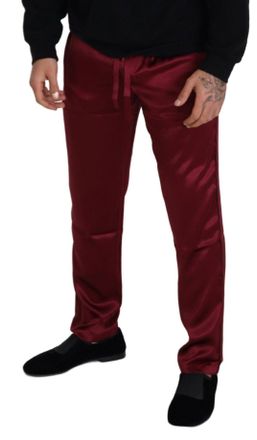 Dolce & Gabbana Mens Bordeaux Silk Dg Sleep Lounge Pants