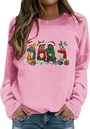 Generic Chandails de Noël pour femmes, col rond, imprimé de Noël amusant, coupe ample, confortable, mignon, tenues tendance 2025, A- rose., XXL