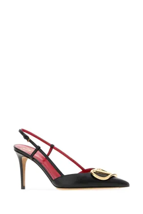 Valentino Garavani Womens Black Leather Vlogo Signature Pumps Nero Scarpe Con Tacco High Heel Shoes