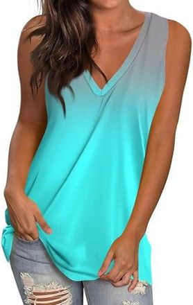 Generic Debardeur Femme Chic et &eacute;l&eacute;gant Chemisier sans Manche Gradient D&eacute;bardeur Grande Taille Top ete Col V Haut Chic et Elegant Caraco Vetement Femme ete Te