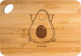 Mr. & Mrs. Panda Bambus - Schneidebrett Avocado Gl&uuml;cklich - Geschenk, Veggie, Gesund, Holzbrett K&uuml;che, Chaos, Hackbrett, Schneidebrett Holz, Freude