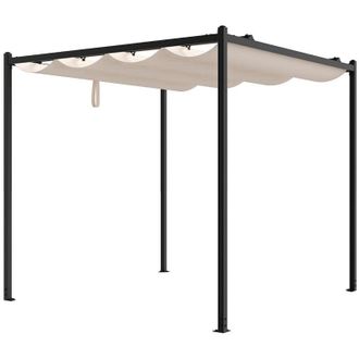 Vente-Unique Pergola autoportante en acier avec toit r&eacute;tractable - 5,3 m&sup2; - noir - MAZARA