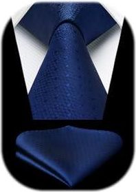 Hisdern Cravate &agrave; carreaux pour homme avec mouchoir de poche et mouchoir de poche - &Eacute;l&eacute;gante et classique, Bleu marine-4, taille unique