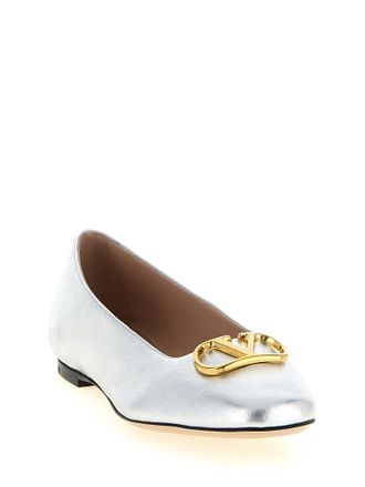 Valentino Garavani Laminated Leather Ballet Flat - Silver