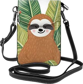 IUBBKI Mignon paresseux et feuilles sac à main pour téléphone portable - petit portefeuille en cuir à bandoulière femmes bretelles sac transporter carte cosm