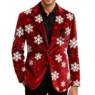 Generic Blazer de Noël pour homme, veste en velours côtelé pour homme, blazer de Noël moche pour homme, costume festif, coupe ajustée, veste de costume fantai