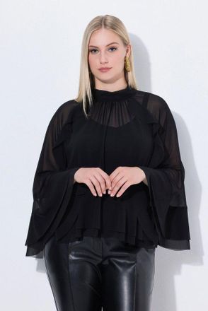 Ulla Popken Longbluse Cape-Bluse Chiffon Stehkragen Schal