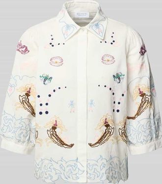 Rich & Royal Regular Fit Bluse aus Baumwoll-Leinen-Mix mit Stitchings