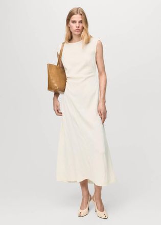 Mango Robe en lyocell taille &agrave; pinces &eacute;cru - Femme - XL - MANGO