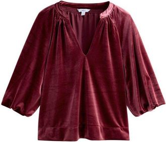 Next Langarmbluse Samt-Bluse mit V-Ausschnitt und Volumenärmel (1-tlg)