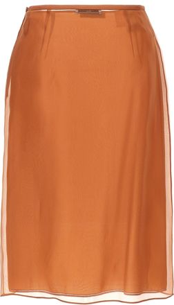 Prada Womens Brown Silk Midi Skirt