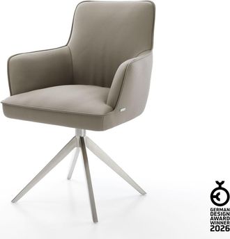 DELIFE Drehstuhl Heira-Flex mit Armlehnen Echt-Leder Schlamm Kreuzgestell breit Edelstahl 360&deg; drehbar Wippfunktion Taschenfederkern, Esszimmerst&uuml;hle