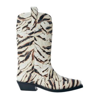 Ganni Bottes Western Mi-Mollet Brod&eacute;es - Femme - Chaussures - Beige - Taille: 41 EU