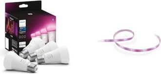 Philips Hue White & Color Ambiance E27 LED Lampen 4-er Pack (806 lm) & White & Color Ambiance Lightstrip Plus Basis-Set V4 (2 m)