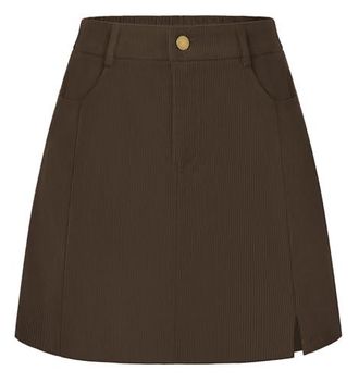 Belle Poque Jupe en velours c&ocirc;tel&eacute; pour femme, jupe &eacute;vas&eacute;e trap&egrave;ze mini avec poches, jupes courtes de base pour lautomne et lhiver, marron fonc&eacute;, XL