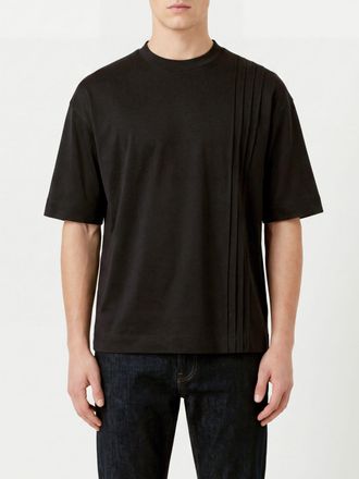 Emporio Armani T-shirt &agrave; col rond en lyocell et coton &agrave; finitions pliss&eacute;es