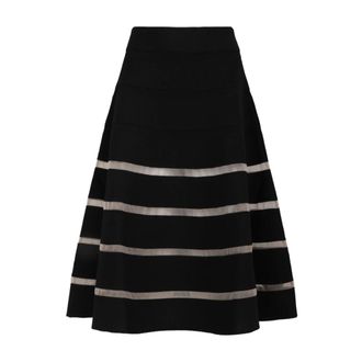 Balmain Femme, Jupes, Noir, Taille: 38 FR Jupe Midi &Eacute;vas&eacute;e en Maille avec D&eacute;tail Ray&eacute;