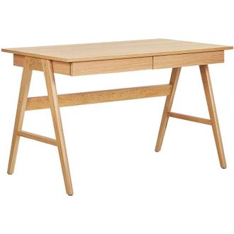 Beliani Table de Bureau 2 Tiroirs 120x70 cm en MDF et Bois de Ch&ecirc;ne Clair Laqu&eacute; Sheslay