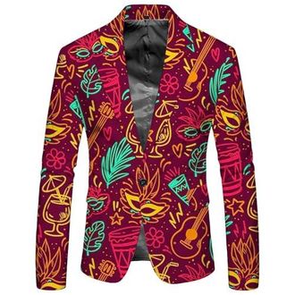 Generic Veste pour homme - Impression num&eacute;rique 3D - Multicolore - Costume de carnaval - Blazer Slim Fit - Motif amusant - Veste de costume - Tenue de f&ecirc;te po
