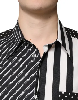 Dolce & Gabbana Mixed-Print Button-Down Shirt - Black
