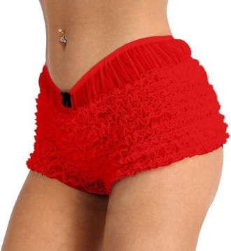 Onsoyours Culotte Femme Sexy Slip String Shorts Sécurité Dentelle Bloomers Transparent Froufrous Boxer Elasticité sous-Vêtements Lingerie A Rouge M