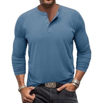 Generic Henley T-shirt &agrave; manches longues pour homme - Pull d&eacute;contract&eacute; pour homme - T-shirt &agrave; manches longues avec boutons - T-shirt d&eacute;contract&eacute; - Chemise de 