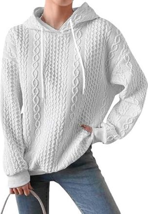 Generic Sweat &agrave; Capuche Femme Oversize Ample, Pull d&eacute;contract&eacute; en Maille &agrave; Manches Longues, v&ecirc;tement dext&eacute;rieur Chaud, Blanc, Taille S