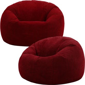 Icon Brand Kingston Sitzsack Cord, Burgund, 2er Pack, Sitzsack Erwachsene mit F&uuml;llung, Bean Bag, Cord Sessel, Lounge Sessel, Lounge Stuhl, Schlafzimmer, Wohnzimm