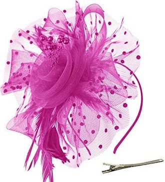 Dreshow Fascinator Chapeau Plume Mariage Dames Day Bandeau et Clip Cocktail Tea Party Chapeau pour Fille et Femmes,Taille unique,Rose-Deep Pink