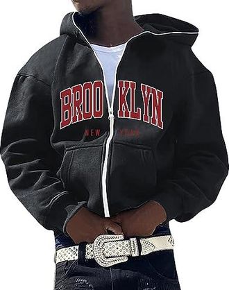 Generic Sweat à capuche Brooklyn tendance à fermeture éclair New York avec capuche pour homme Backwoods Workou - Pull à capuche zippé complet - Pull de campag