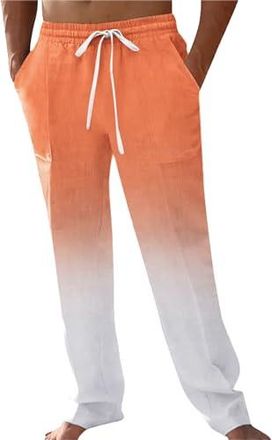 Generic Pantalon surdimensionn&eacute; en coton et lin pour homme, d&eacute;contract&eacute; et tendance, couleur unie, d&eacute;grad&eacute; de couleur, pantalon de plage en lin, pantalon l&eacute;ge