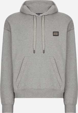 Dolce & Gabbana Jersey-sweatshirt Mit Kapuze Und Logoplakette - Mann Sweatshirts Grau Baumwolle 56