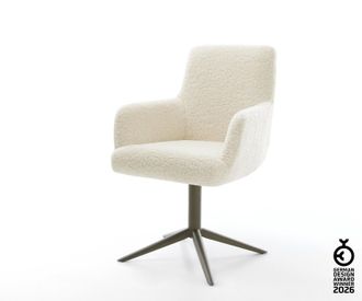 DELIFE Drehstuhl Heira-Flex mit Armlehnen Teddystoff Beige Fu&szlig;kreuz Effektfinish Titan 360&deg; drehbar Wippfunktion Taschenfederkern, Esszimmerst&uuml;hle